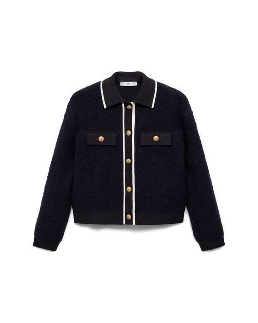 Mango Collared Tweed Jacket in Black | Lyst