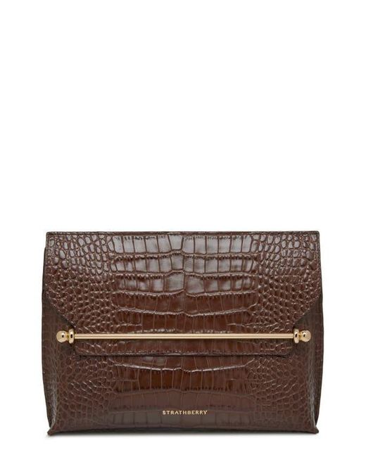 Strathberry Stylist Croc Embossed Leather Clutch in Brown | Lyst