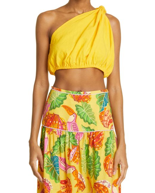 FARM Rio One-shoulder Linen Blend Crop Top in Yellow | Lyst