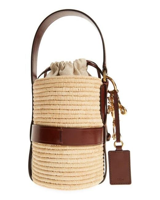 Chloé Small Kerala Straw & Leather Bucket Bag in White | Lyst