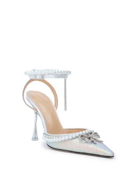 Mach & Mach Bow Of Elizabeth Imitation Pearl Pointed Toe Pump in White ... Mach & Mach Bow Of Elizabeth Imitation Pearl Pointed Toe Pump in White ...