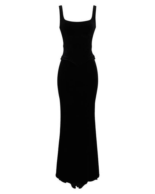 House Of Cb Yasmina Stretch Velvet Corset Gown in Black | Lyst