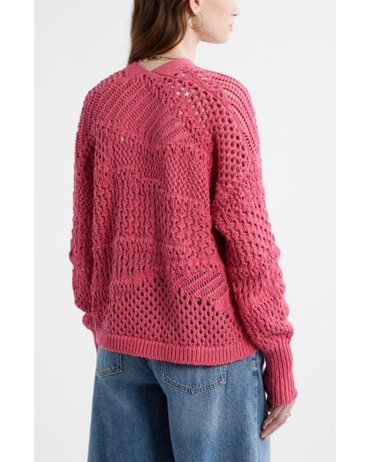 Treasure & Bond Openwork Slouchy Cotton Cardigan in Red | Lyst