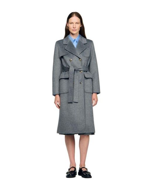 Sandro Double-Faced Check Coat in Gray | Lyst