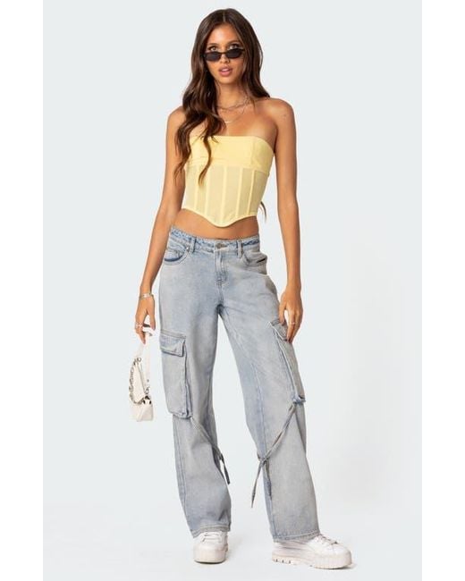 Edikted Evangeline Strapless Mesh Corset Top in Blue | Lyst