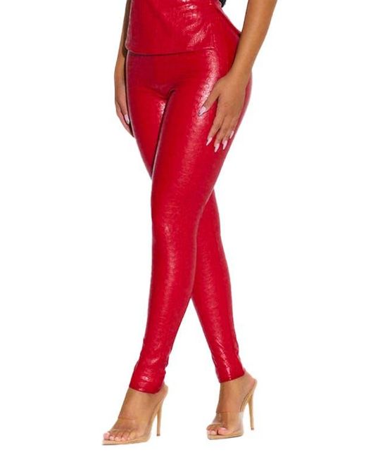 Naked Wardrobe Oh So Tight Crocodile Faux Leather Leggings in Red | Lyst