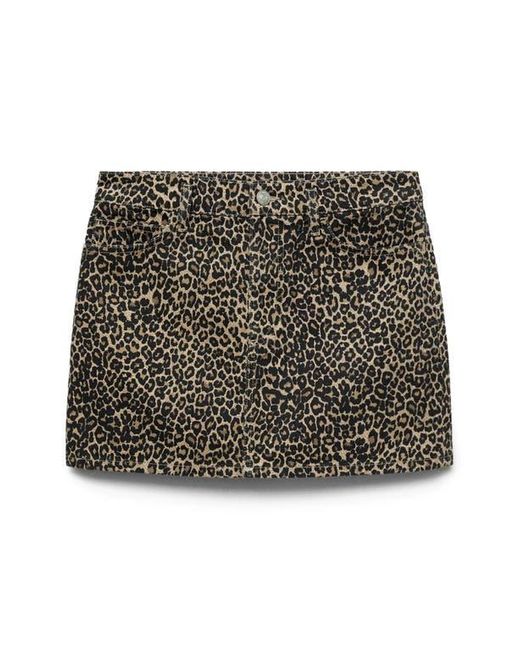 Mango Leopard Print Denim Miniskirt in Black | Lyst
