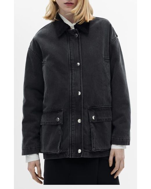 Mango Corduroy Collar Denim Jacket in Black | Lyst