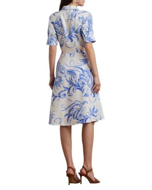 Ralph Lauren Paisley Print Linen Shirtdress in Blue | Lyst