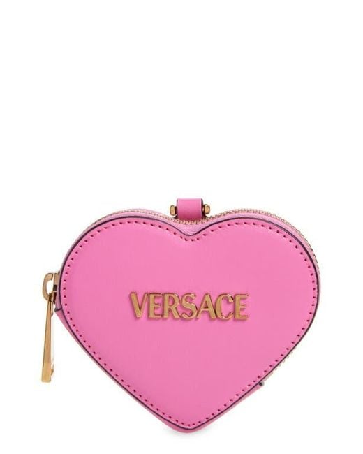 Versace Logo Leather Heart Coin Purse Bag Charm in Pink | Lyst