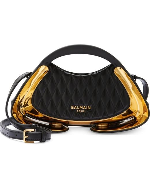 Balmain Structured Faux-Leather Top-Handle Bag in Black | Lyst