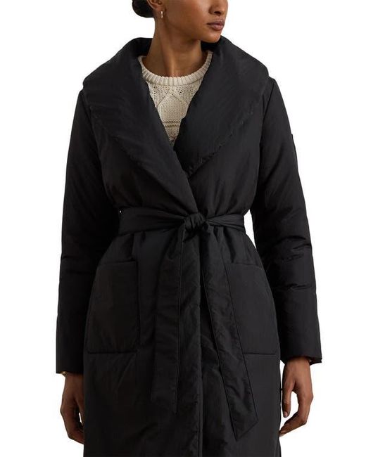 Ralph Lauren Puffer Long Wrap Jacket in Black | Lyst