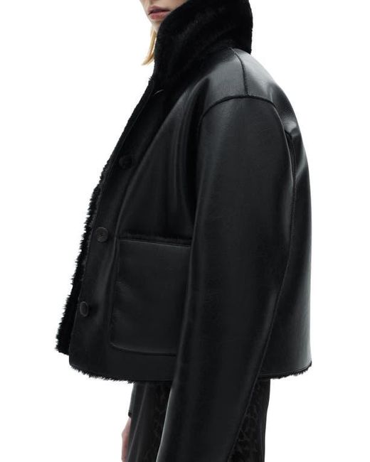 Mango Faux Leather Jacket With Faux Fur Lining in Black | Lyst