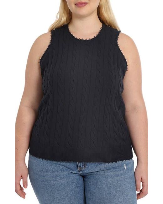 Minnie Rose Frayed Cable Knit Cotton Sweater Tank in Black | Lyst