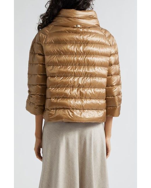 Herno Sofia Iconic Down Crop Puffer Jacket in Brown | Lyst