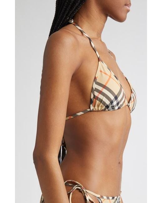 Burberry Check Triangle String Bikini Top in Natural | Lyst