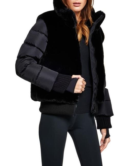 Sam. Carlie Faux Fur Quilted Down Puffer Jacket in Black | Lyst