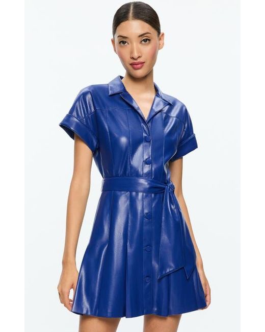 Alice + Olivia Shirley Pleated Tie Waist Faux Leather Minidress in Blue ...