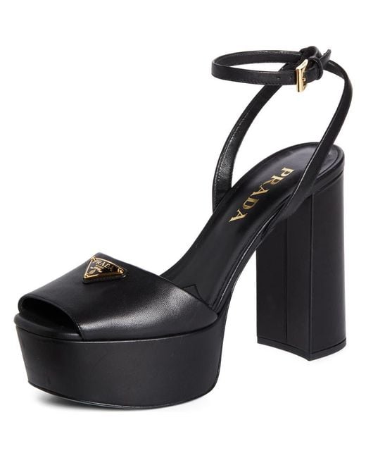 Prada Logo Platform Sandal in Black | Lyst