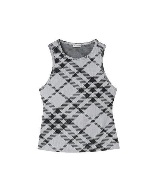 Burberry Check Stretch Cotton Blend Tank Top in Gray | Lyst
