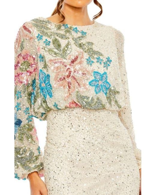 Mac Duggal High Neck Blouson Sleeve Sequin Gown | Lyst