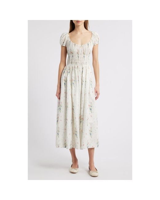 Doen Quinley Floral Organic Cotton Midi Dress in White | Lyst