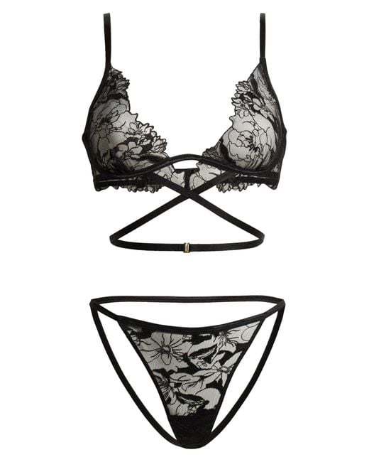 MAPALE Underwire Lace Bra & Open Back Panties Set in Black | Lyst MAPALE Underwire Lace Bra & Open Back Panties Set in Black | Lyst