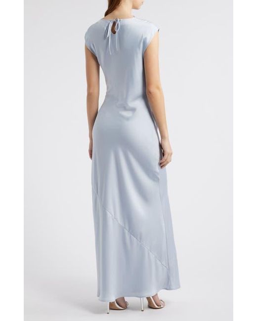 Wayf Lillian Ruched Satin Gown in Blue | Lyst