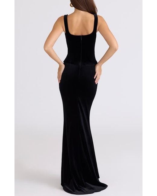 House Of Cb Yasmina Stretch Velvet Corset Gown in Black | Lyst
