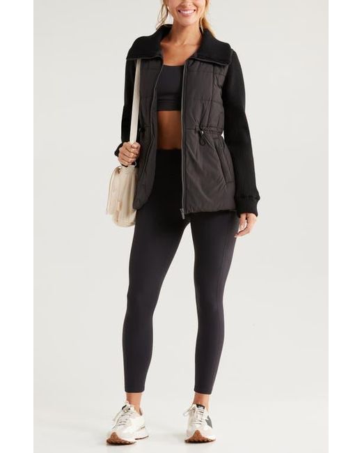 Zella Quilted Rib Mix Hybrid Jacket in Black | Lyst
