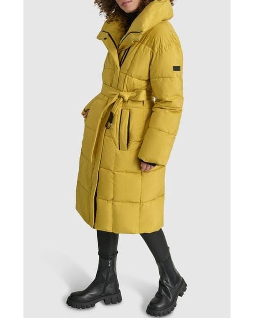 DKNY Asymmetrical Belted Water Resistant Puffer Jacket in Yellow | Lyst