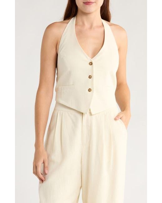 Wayf Halter Linen Blend Vest in Natural | Lyst
