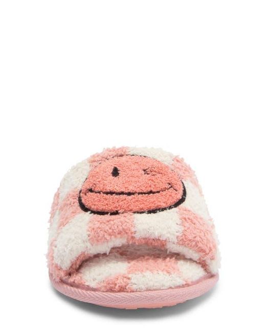 Joe Boxer Faux Fur Happy Face Slide Slipper in Pink | Lyst