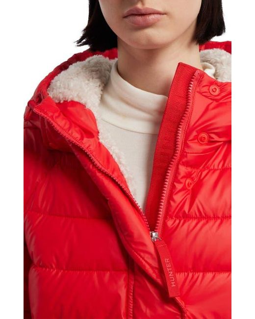 HUNTER Faux Fur Lined Marshmallow Puffer Jacket in Red | Lyst