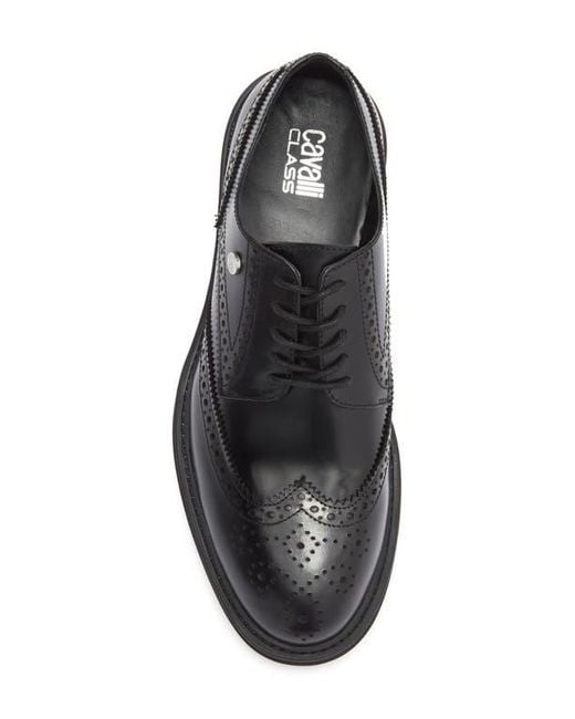 Roberto Cavalli Crip Wingtip Derby in Black for Men | Lyst