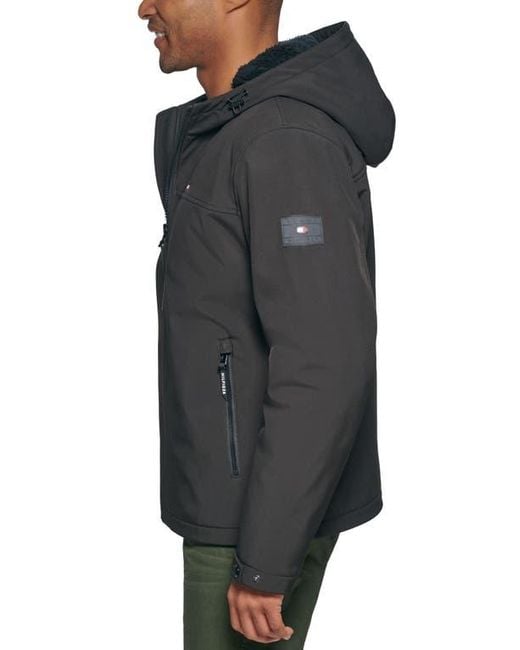 Tommy Hilfiger Hooded Faux Shearling-Lined Jacket in Black for Men | Lyst