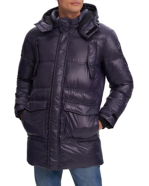 Noize Kiefer Mid Length Puffer Coat in Blue for Men | Lyst