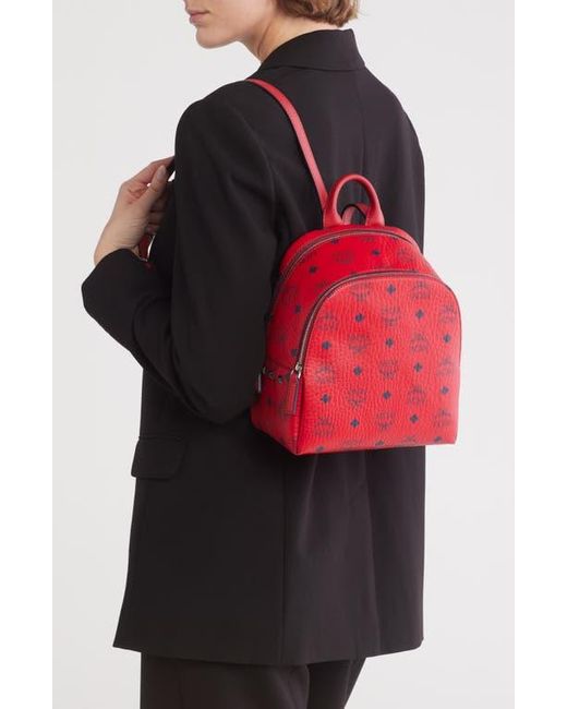 MCM Aren Visetos Backpack in Red | Lyst