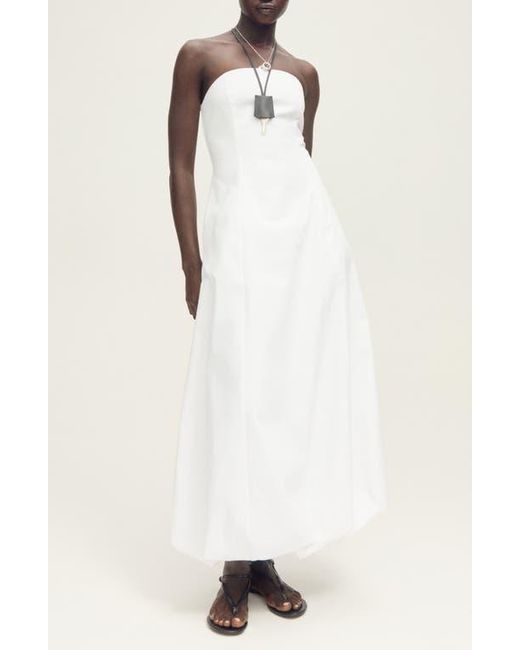 Mango Strapless Puff Maxi Dress in White | Lyst