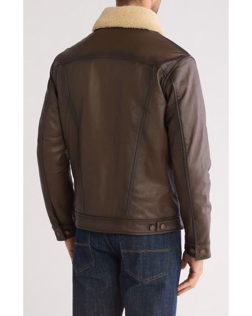 Wrangler Faux Shearling Lined Leather Jacket in Brown for Men | Lyst