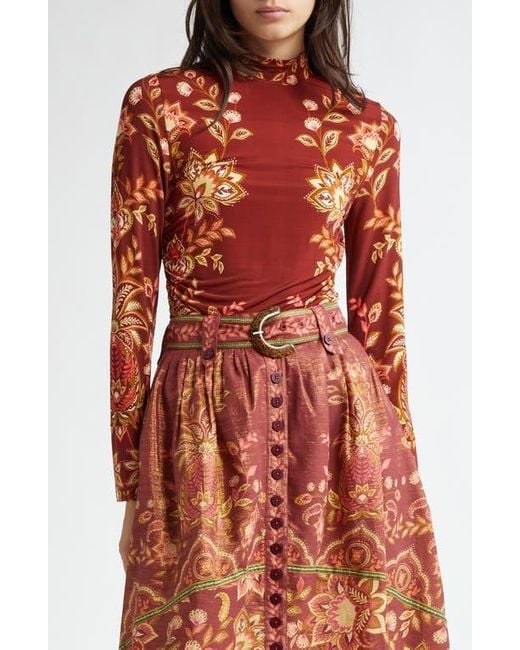 FARM Rio Pineapple Dream Long Sleeve Mock Neck Shirt in Red | Lyst