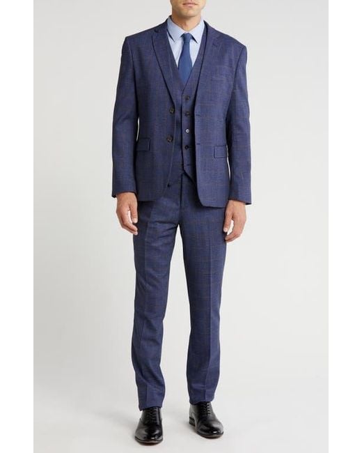 Gino Vitale Slim Fit 3-Piece Check Suit in Blue for Men | Lyst