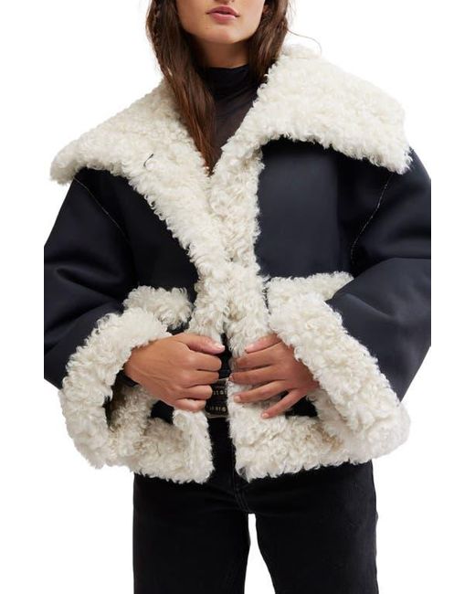 Free People Kiki Faux Leather Jacket With High Pile Fleece Trim in ...