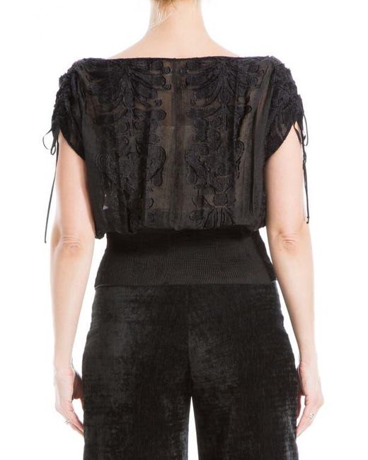 Max Studio Floral Jacquard Tie Shoulder Top in Black | Lyst