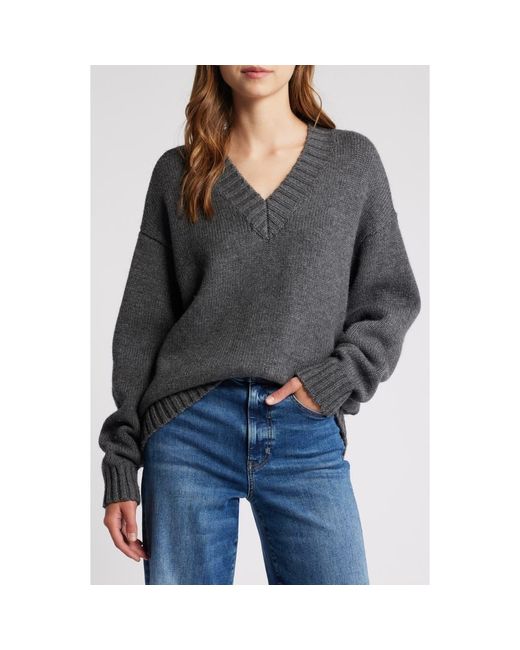 FRAME Chunky V-Neck Wool & Cashmere Sweater in Black | Lyst