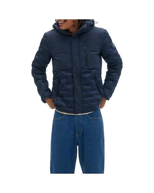 Noize Mixed Media Hooded Puffer Jacket in Blue for Men | Lyst