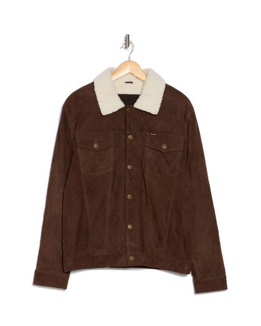 Wrangler Faux Shearling Collared Leather Jacket in Brown for Men | Lyst