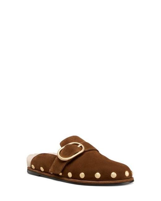 Stuart Weitzman Studded Faux Shearling Lined Mule in Brown | Lyst