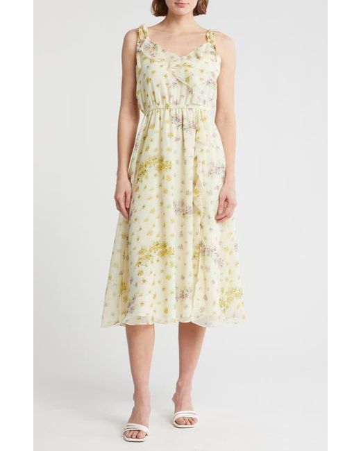 Steve Madden Floral Ruffle Chiffon Midi Dress in Natural | Lyst