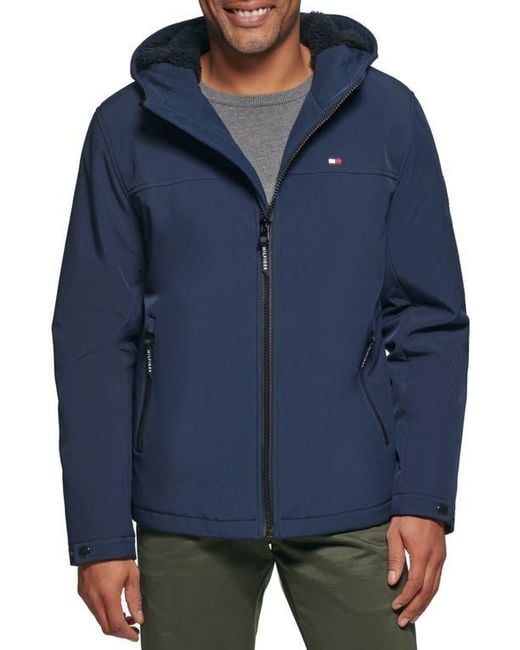 Tommy Hilfiger Faux Shearling Lined Hooded Jacket in Blue for Men | Lyst